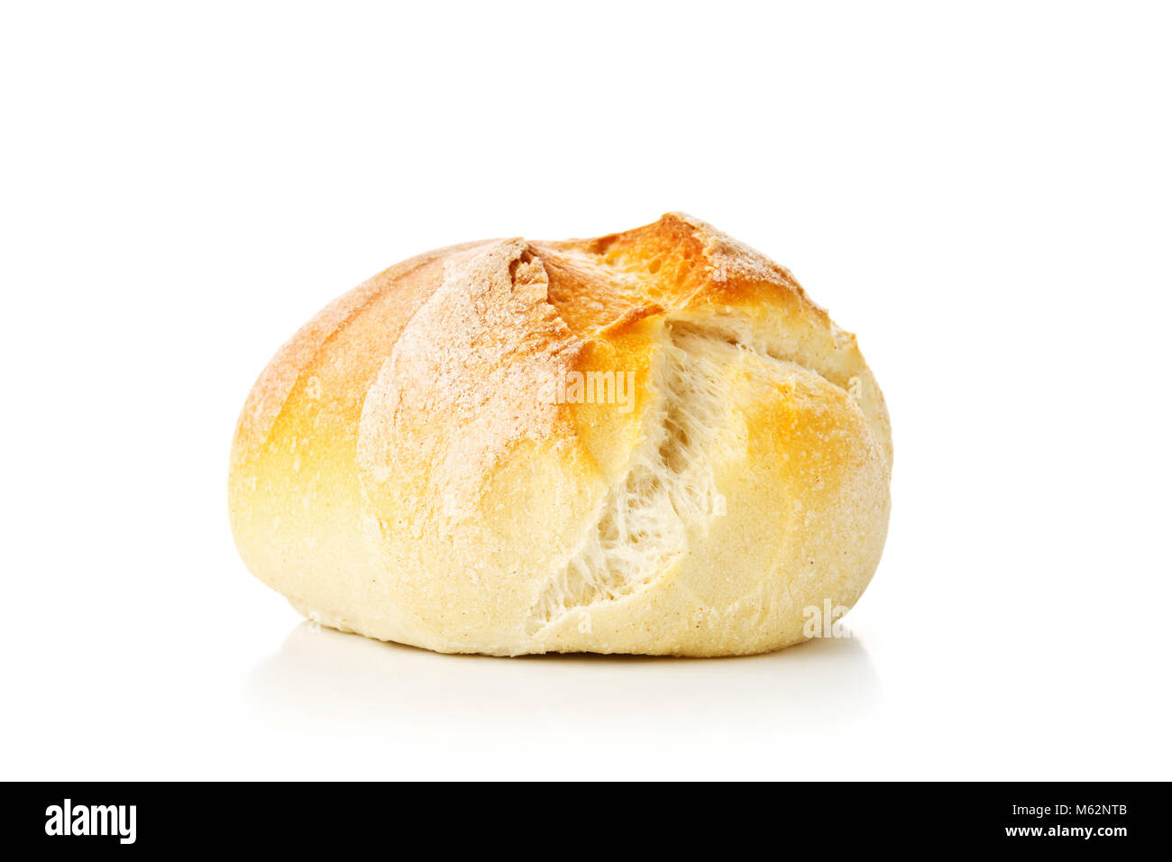 Single, whole, fresh baked wheat bun on white background Stock Photo ...