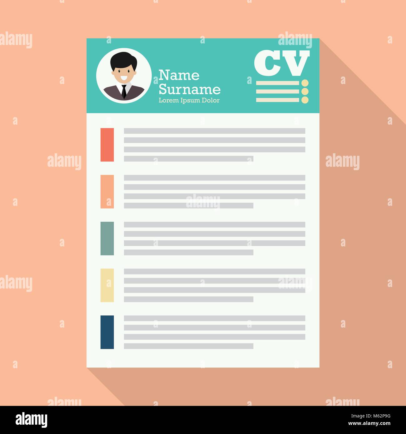 Curriculum Vitae or CV application paper sheet. Flat style vector ...