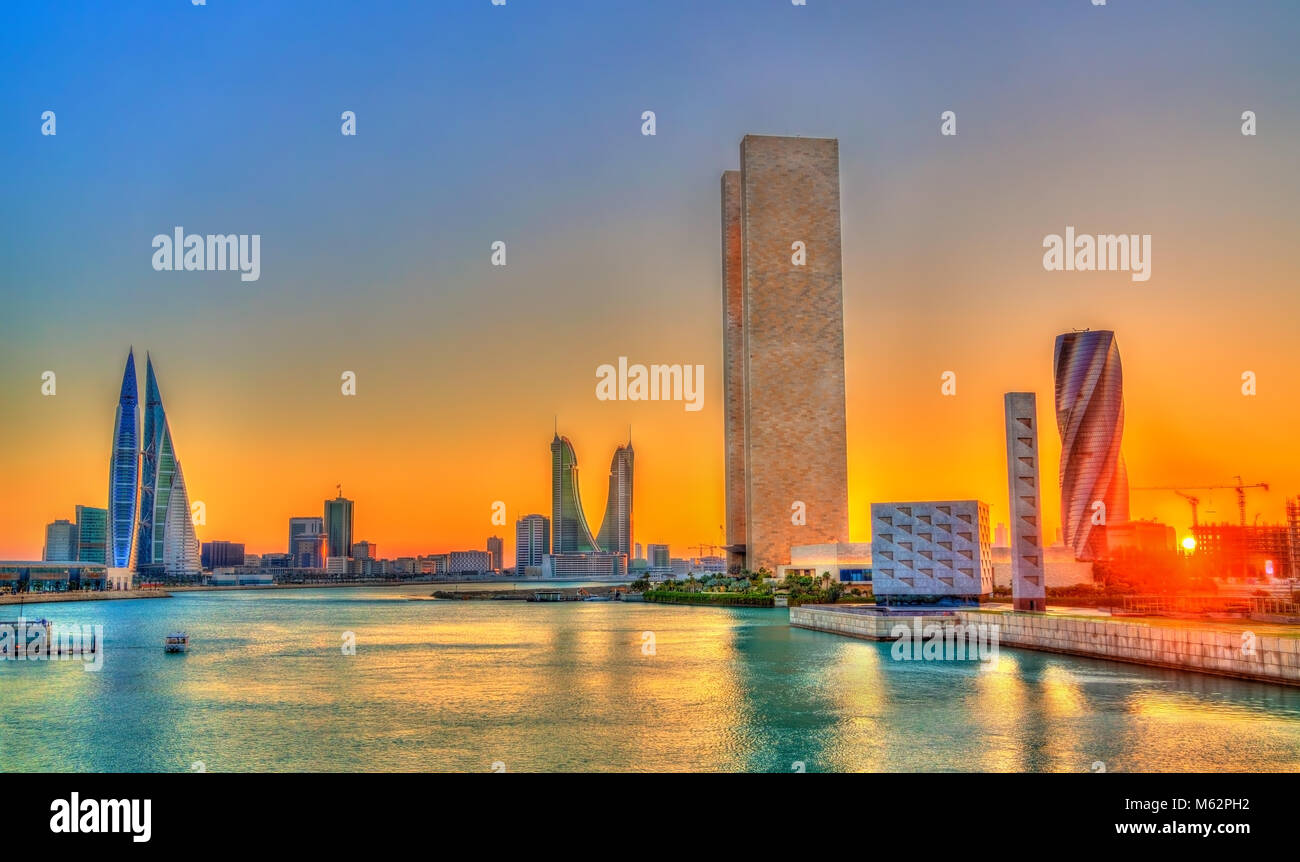 Skyline of Manama at sunset. The Kingdom of Bahrain Stock Photo - Alamy