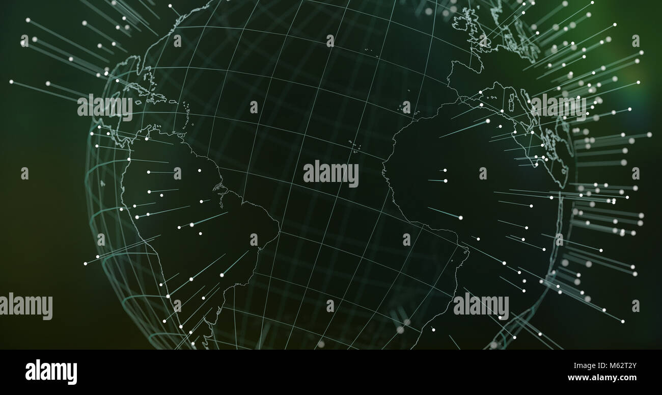 Hologram world globe map 3D illustration with particles on black ...