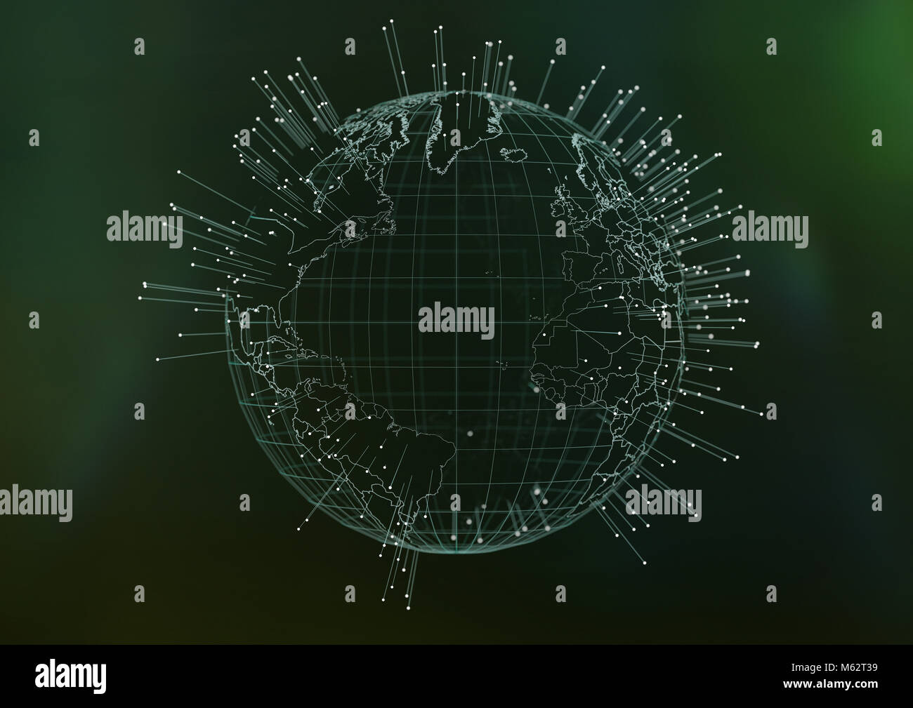 Hologram world globe map 3D illustration with particles on black ...