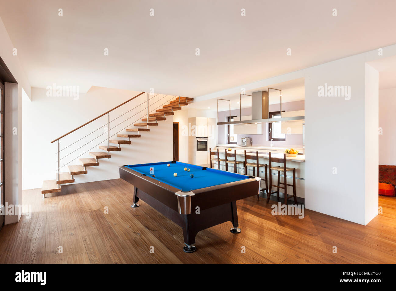 modern loft, room with billiard Stock Photo - Alamy
