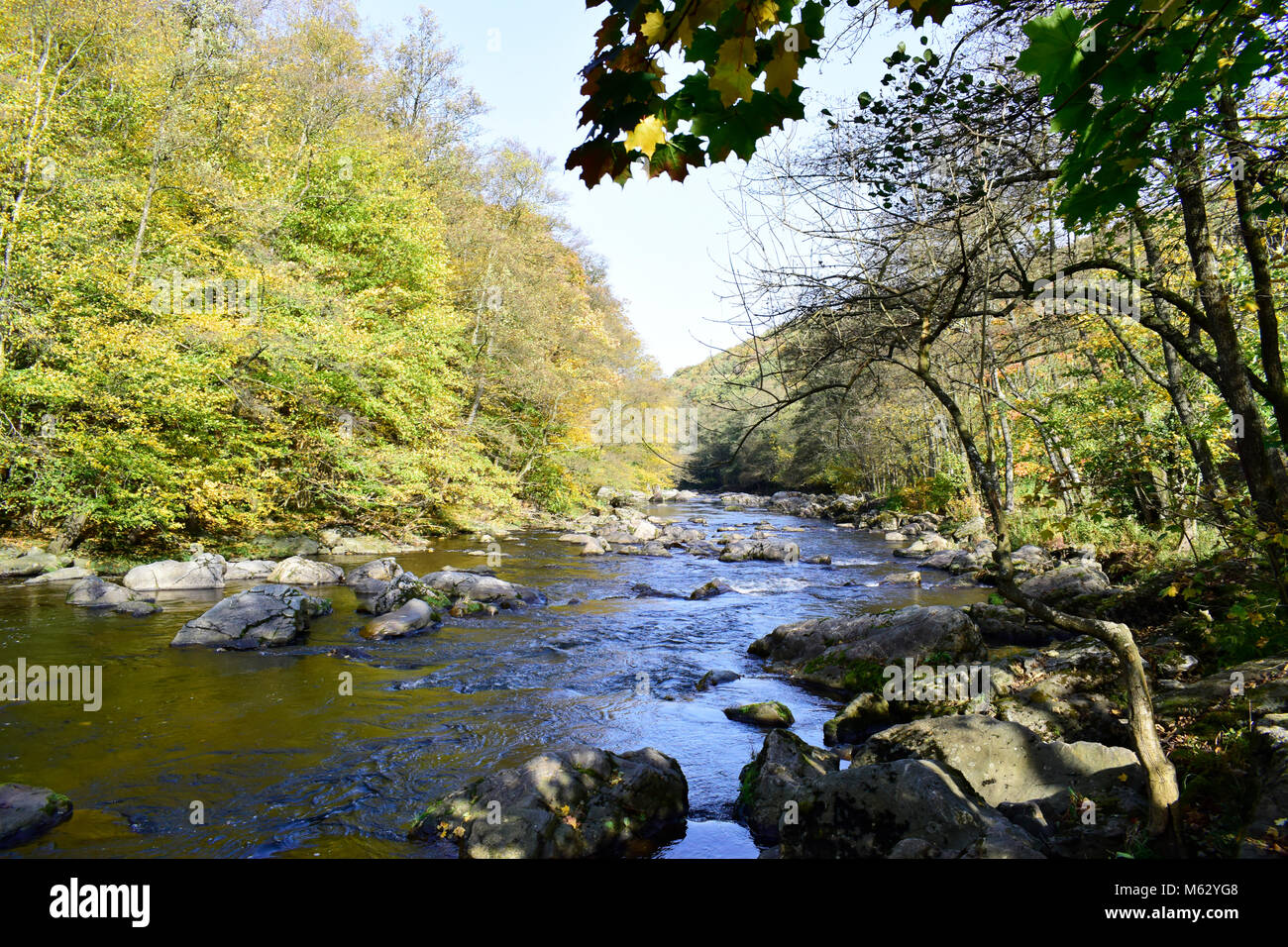 Ambleve river in place ''Fonds de Quarreux'' in Remouchamps, Liege ...