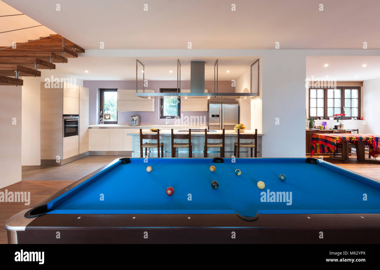 modern loft, room with billiard Stock Photo - Alamy