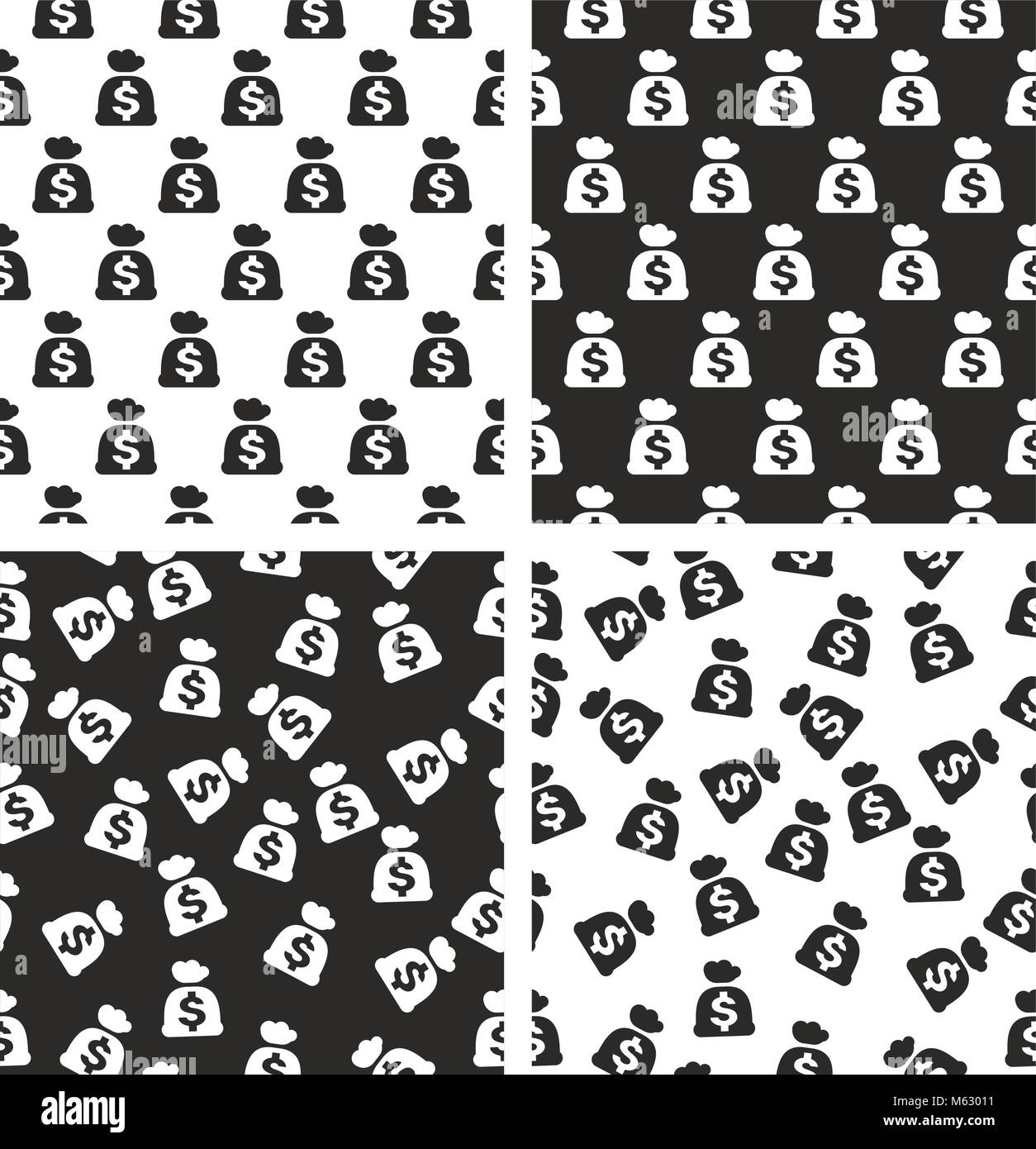 Bag Of Money With Dollar Symbol Seamless Pattern Set Stock Vector Image ...