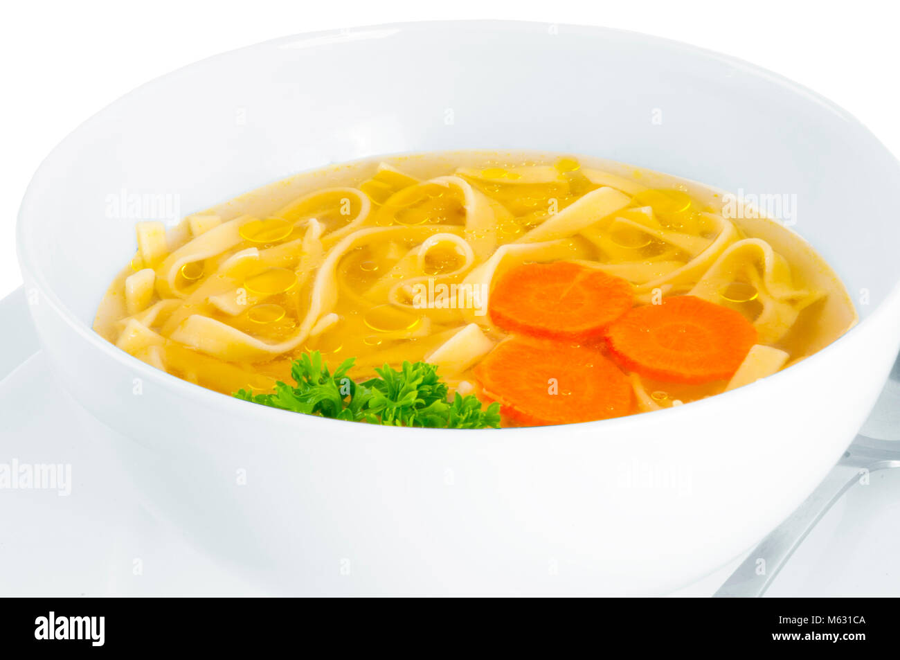 Chicken broth on white background Stock Photo - Alamy