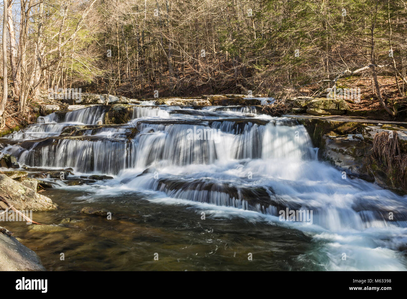 A multi-tiered waterfalls on Stony Clove Creek in Greene Country in the ...
