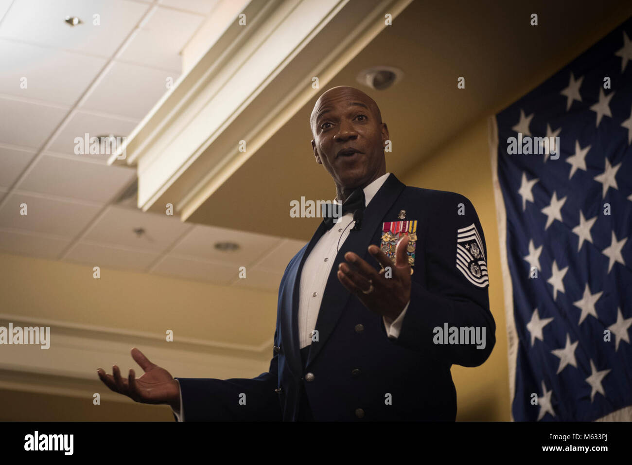 Chief Master Sgt. of the Air Force Kaleth O. Wright, speaks with Air ...