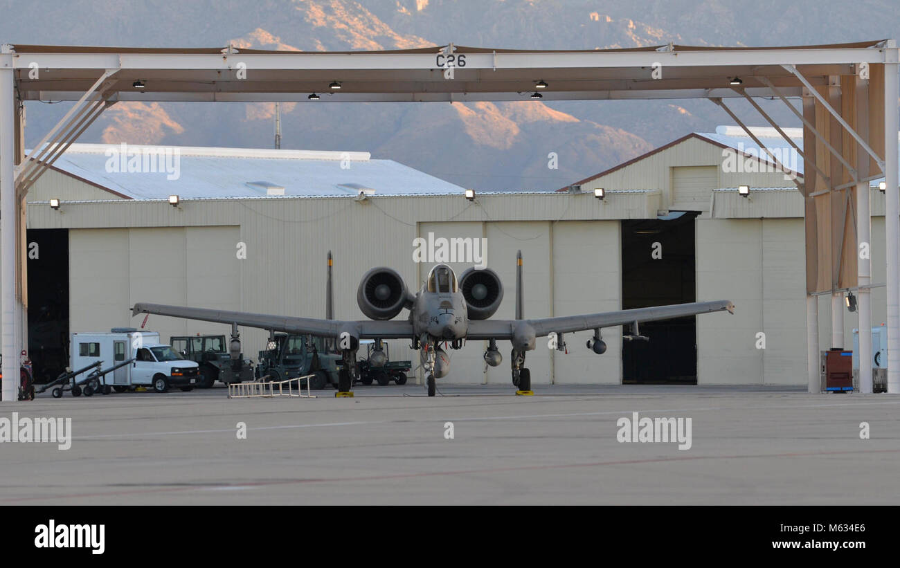 A U.S. Air Force A-10C Thunderbolt II rests in a hangar during the ...