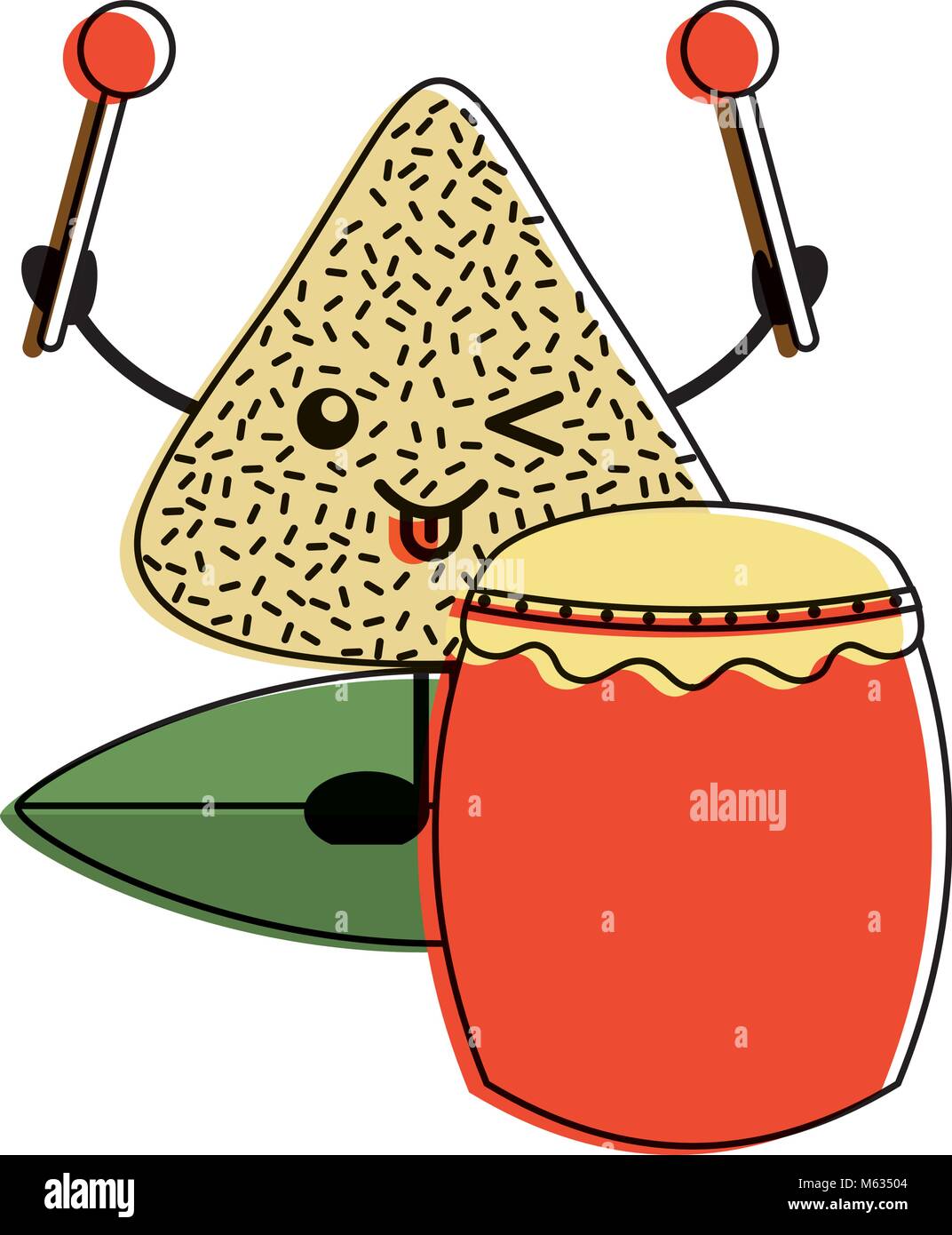 kawaii happy rice dumpling with drum and drumsticks cartoon Stock ...