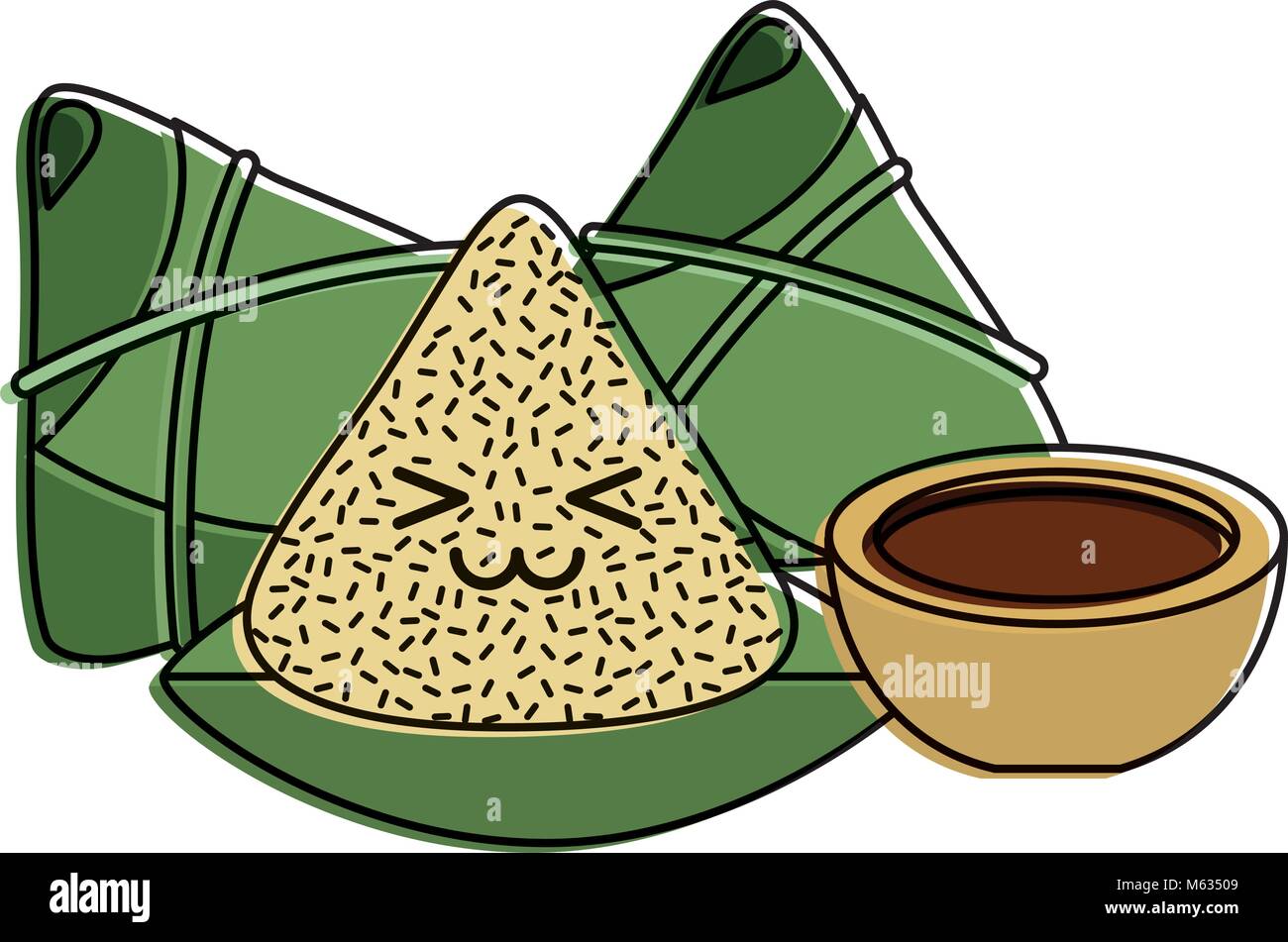 kawaii happy rice dumpling and sauce cartoon Stock Vector Image & Art ...