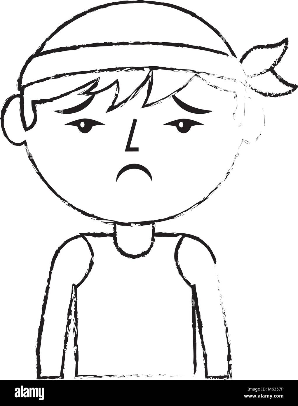 portrait cartoon sad man chinese with head band Stock Vector Image ...