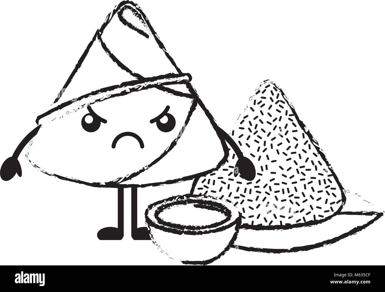 kawaii angry rice dumpling with sauce cartoon Stock Vector Image & Art ...