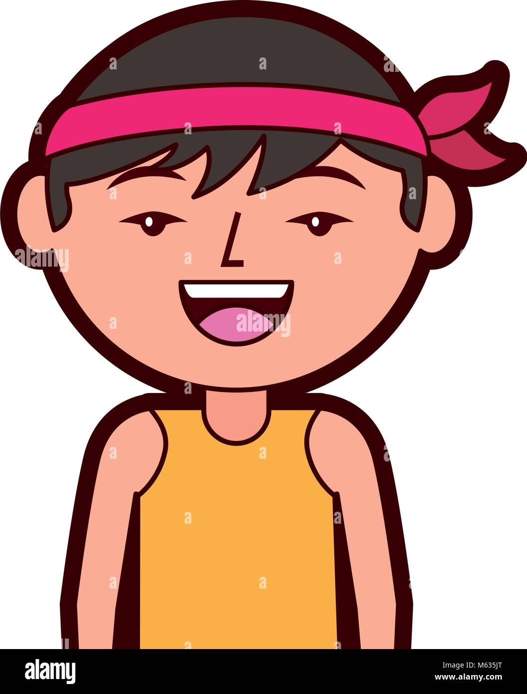 portrait happy cartoon man chinese with head band Stock Vector Image ...