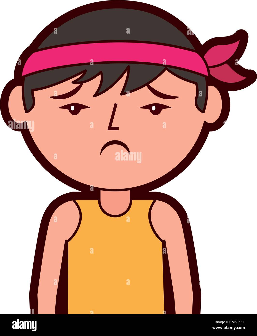 portrait cartoon sad man chinese with head band Stock Vector Image ...
