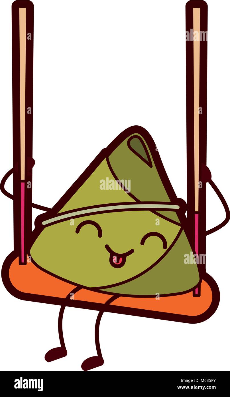 kawaii happy rice dumpling in swing play cartoon Stock Vector Image ...