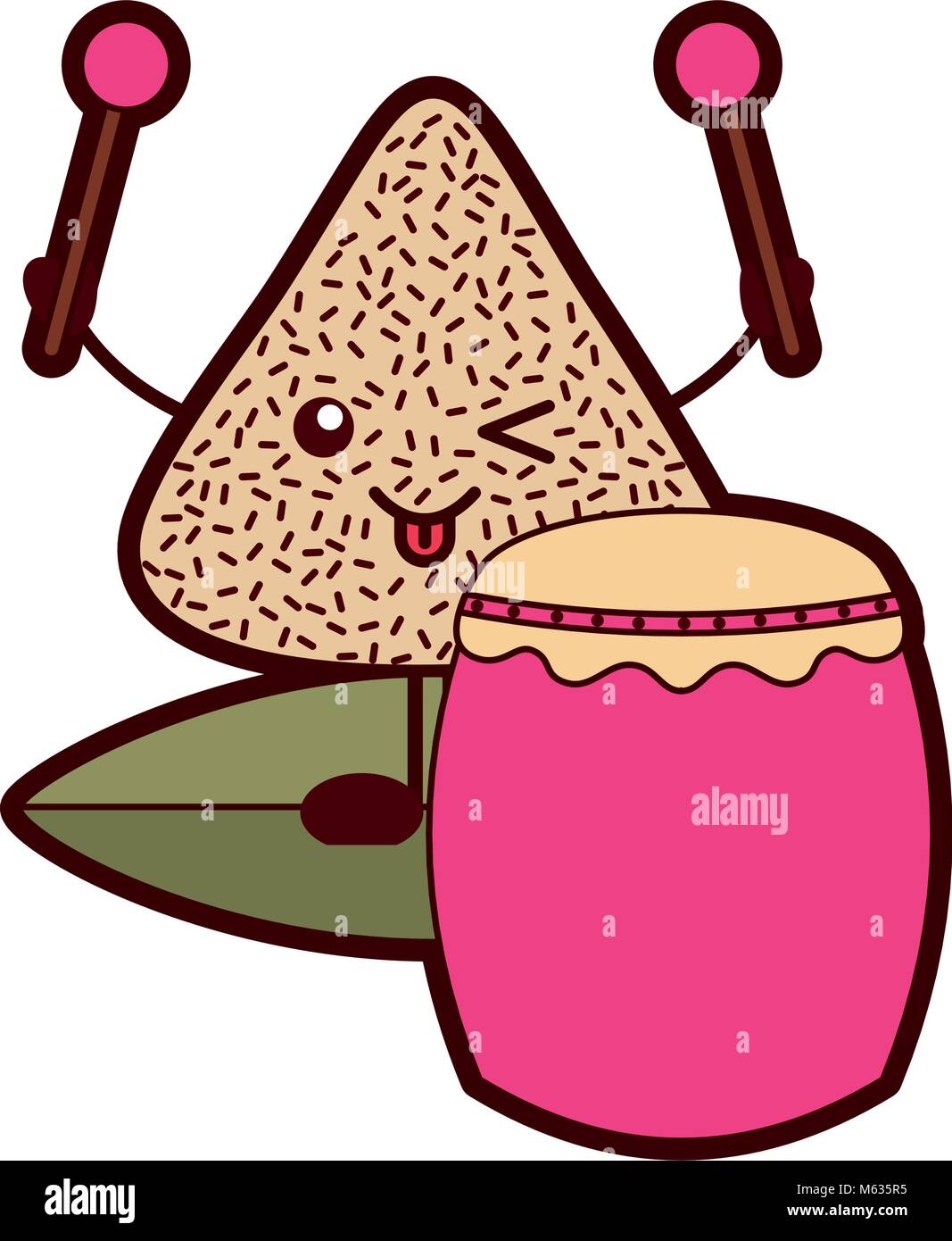 kawaii happy rice dumpling with drum and drumsticks cartoon Stock ...