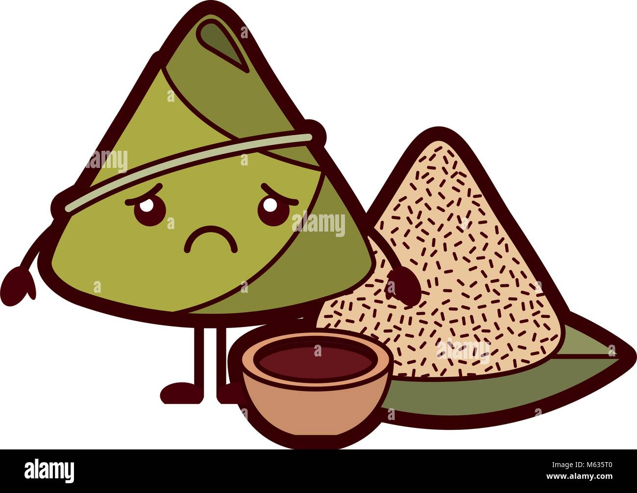 kawaii sad rice dumpling with sauce cartoon Stock Vector Image & Art ...