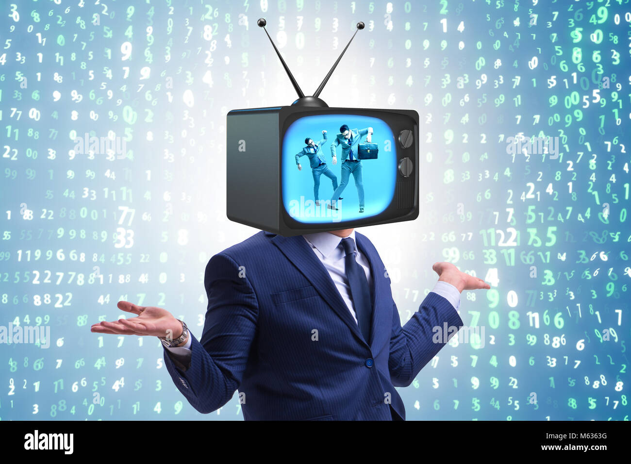 Man with television head in tv addiction concept Stock Photo - Alamy