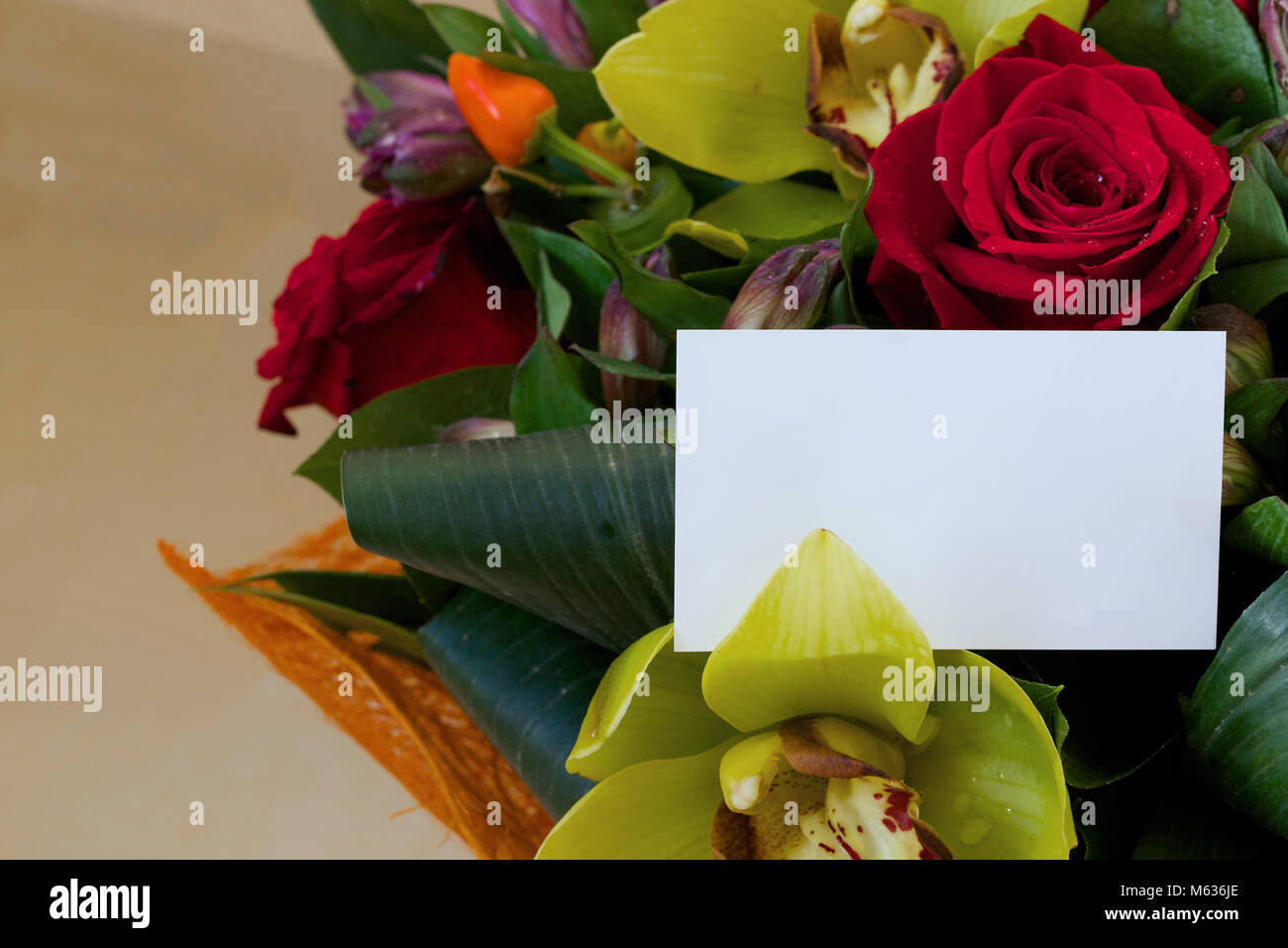Bunch of flowers with a space for a message. Closeup Stock Photo - Alamy