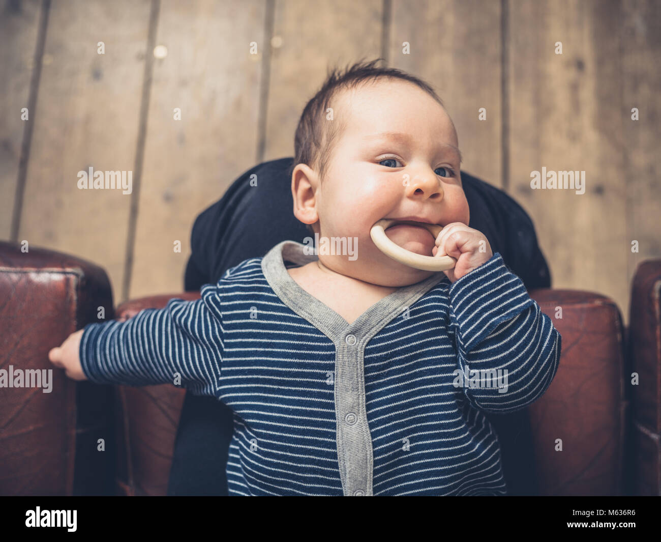 A little baby is chewing on a teething ring Stock Photo - Alamy