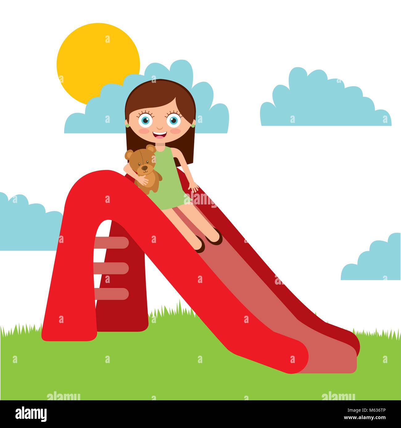 little girl playing on slider park landscape Stock Vector Image & Art ...