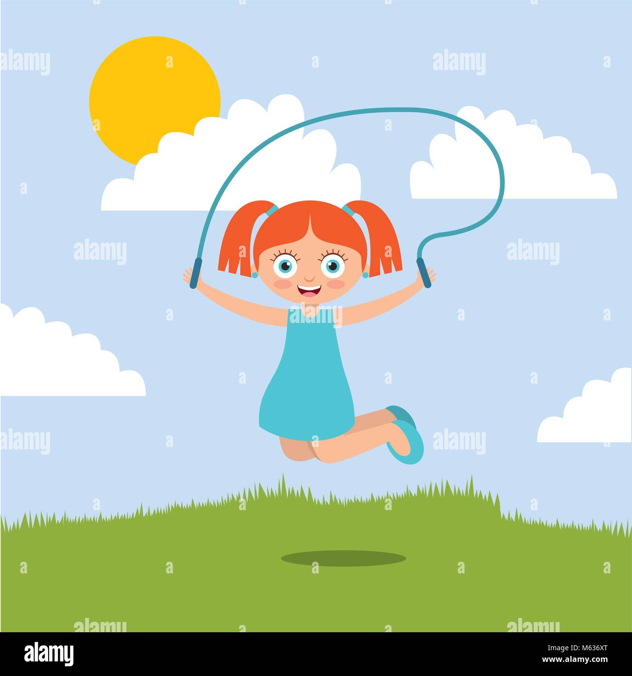 cute smiling girl jumping with skipping rope in the park Stock Vector ...
