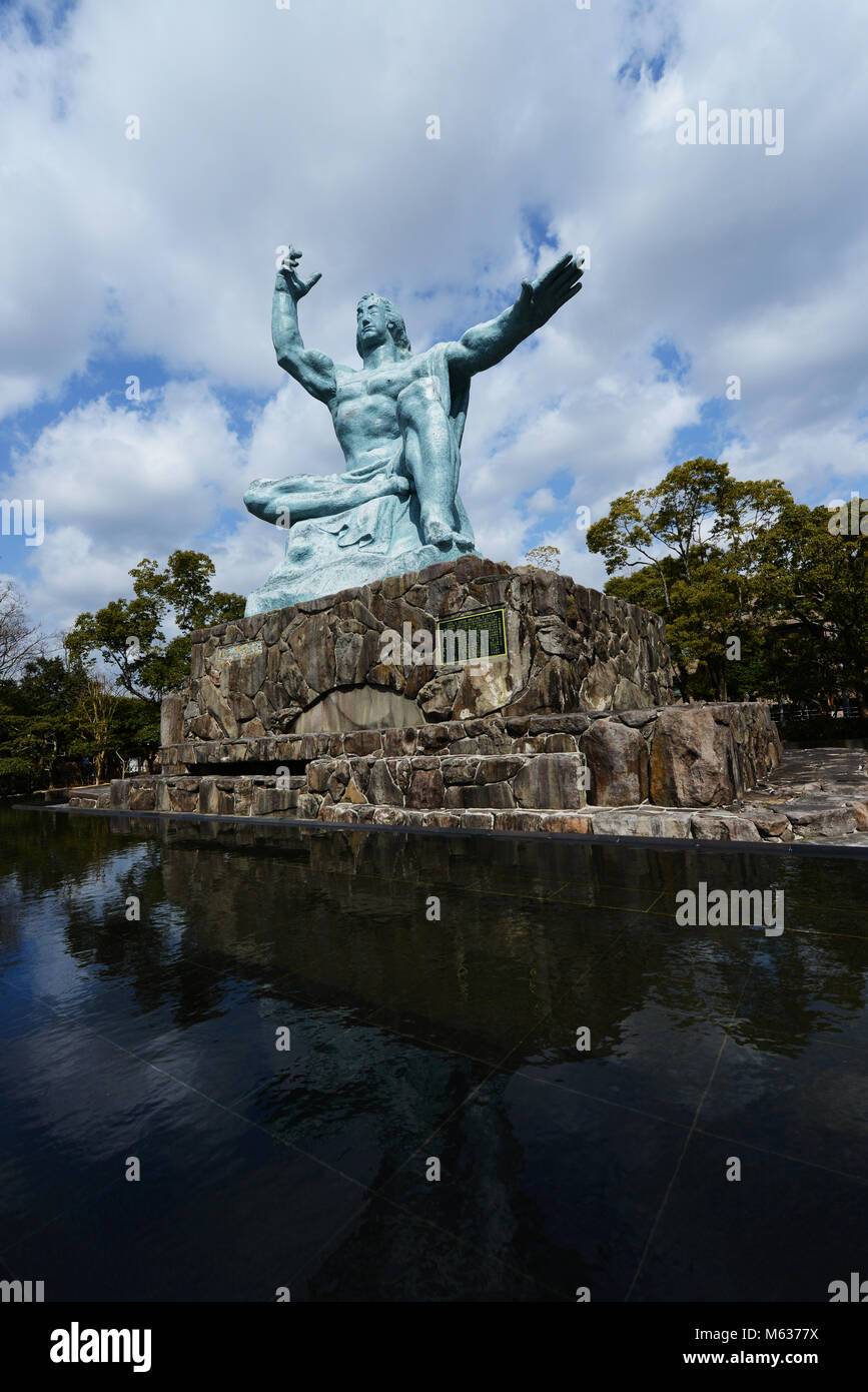The Peace statue at the Nagasaki peace park built for commemorating the ...