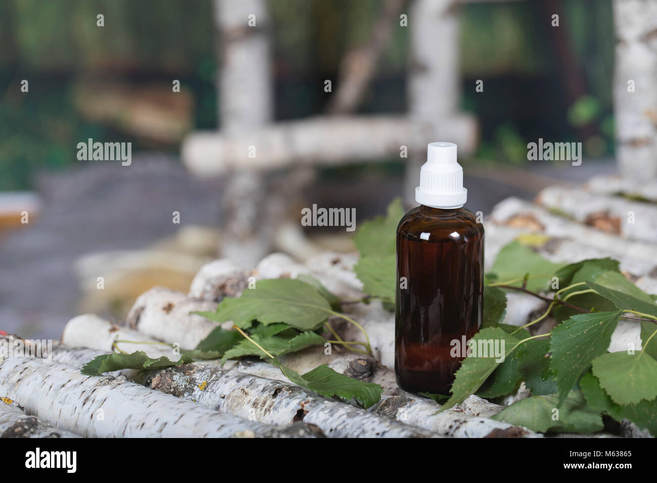 Glass of bottle of birch syrup. Closeup Stock Photo - Alamy