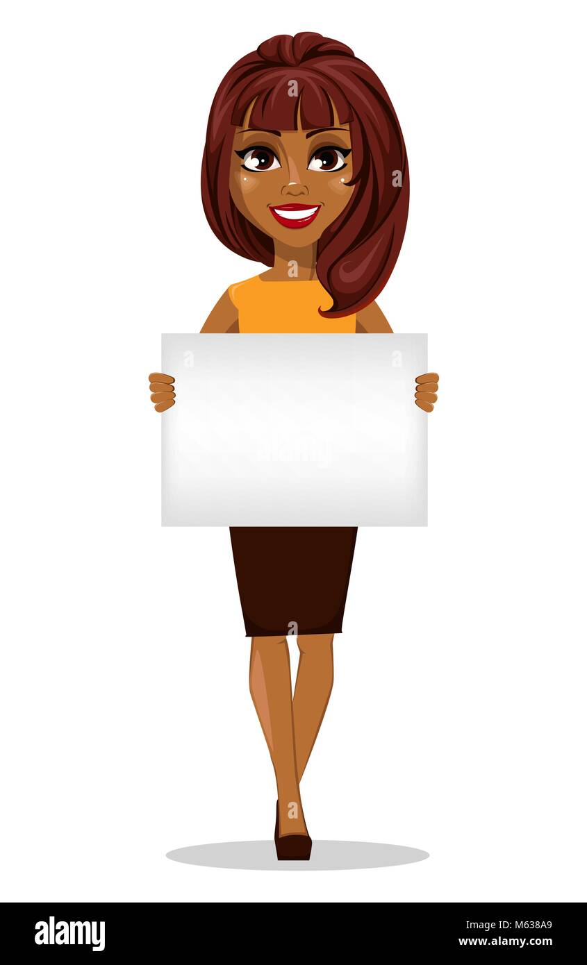 African American business woman cartoon character. Young beautiful ...