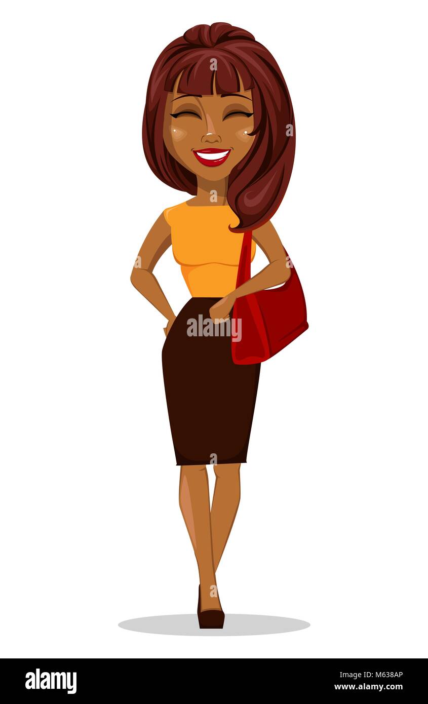 African American Business Woman Cartoon Character Young Beautiful Smiling Businesswoman In 
