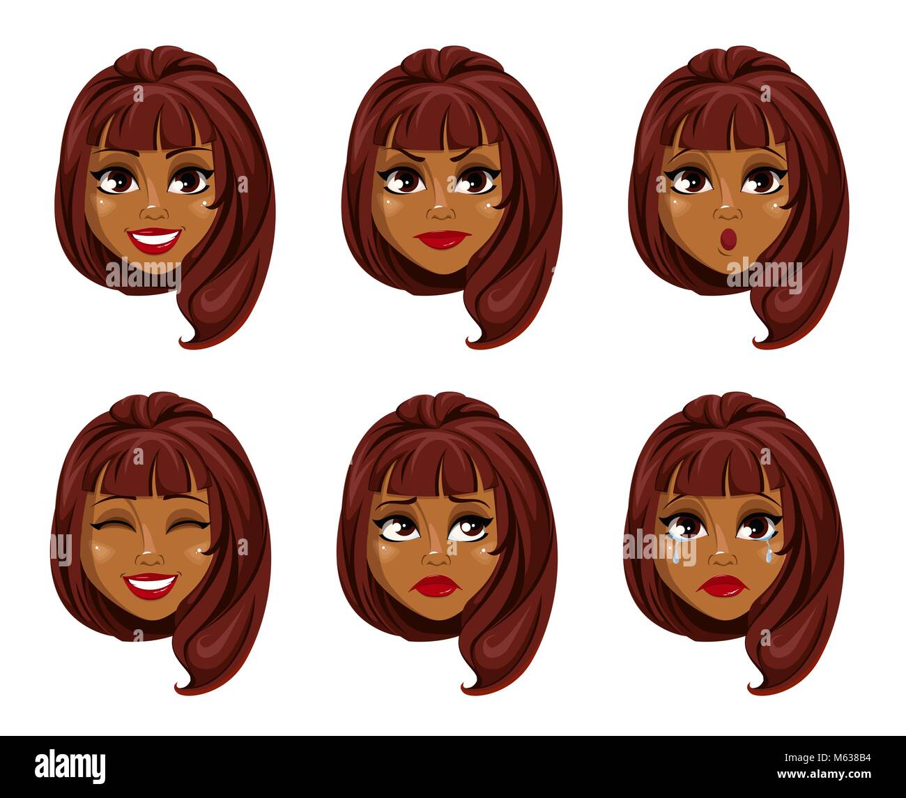 Face expressions of African American woman with fashionable hairstyle ...