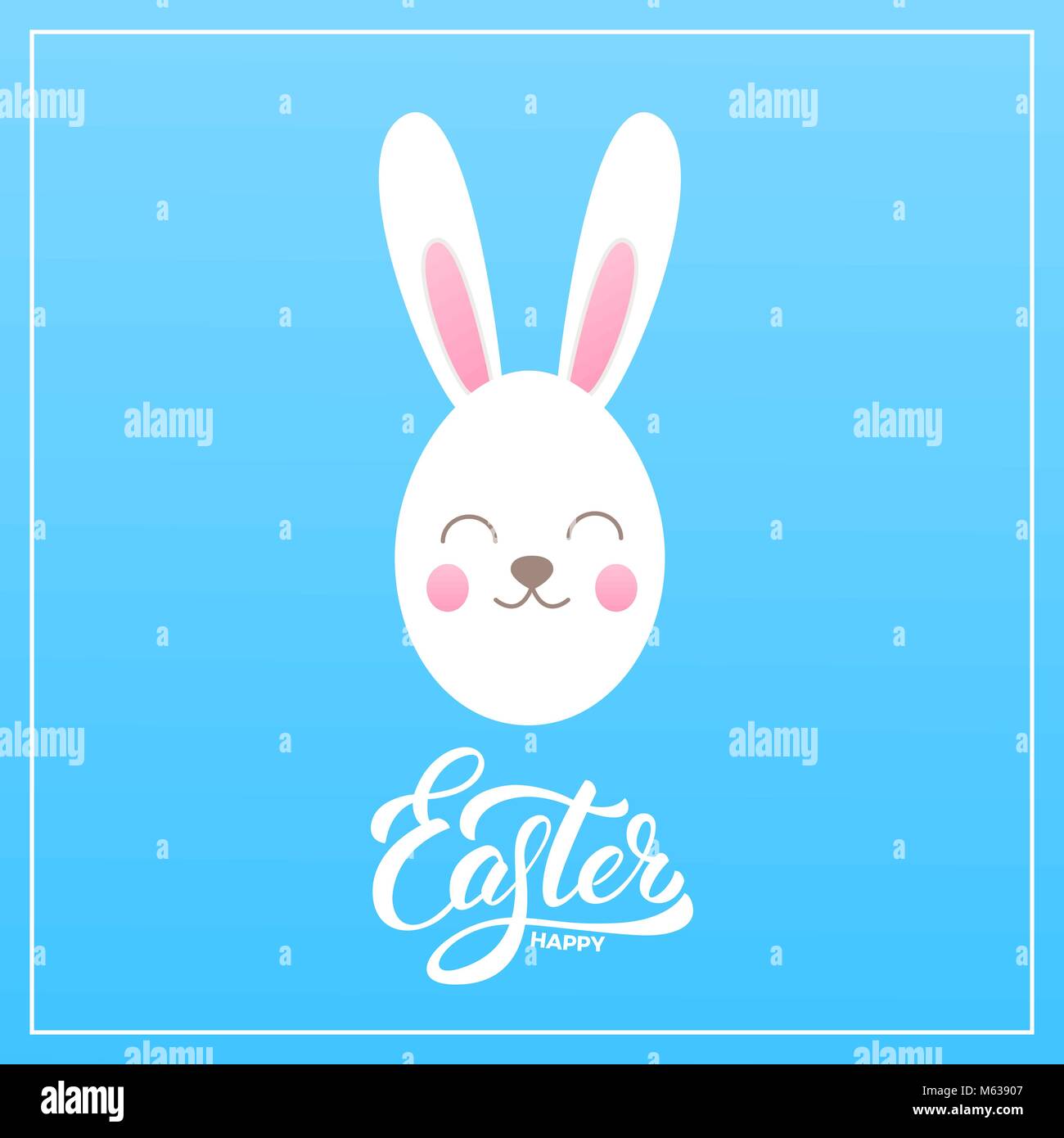 Easter. Happy Easter script lettering and cute Easter egg bunny Stock ...