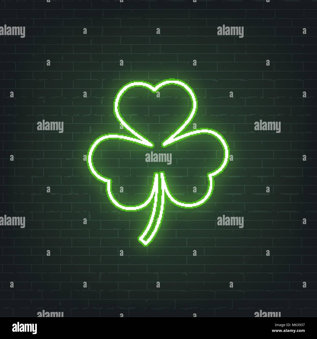 Saint Patrick's Day. Neon glowing sign of three leaves clover leaf ...