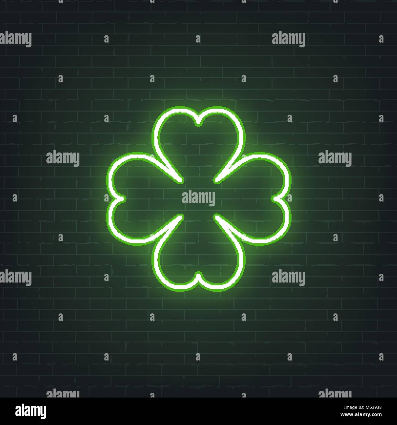 Saint Patrick's Day. Neon glowing sign of four leaves clover leaf ...
