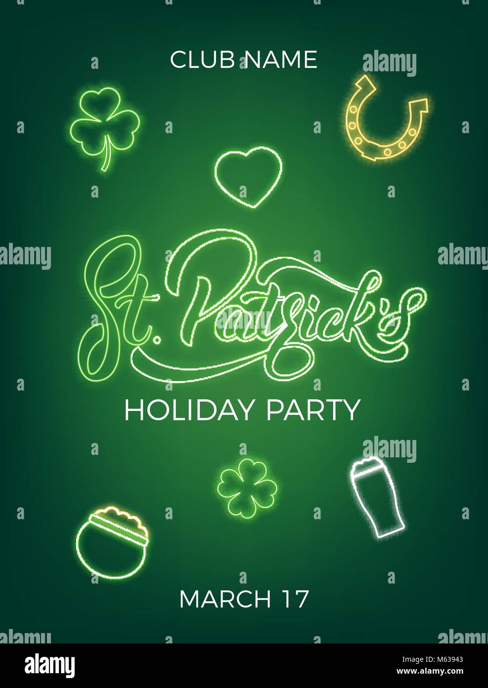 Saint Patrick's Day. Invitation design layout with neon St. Patrick's ...
