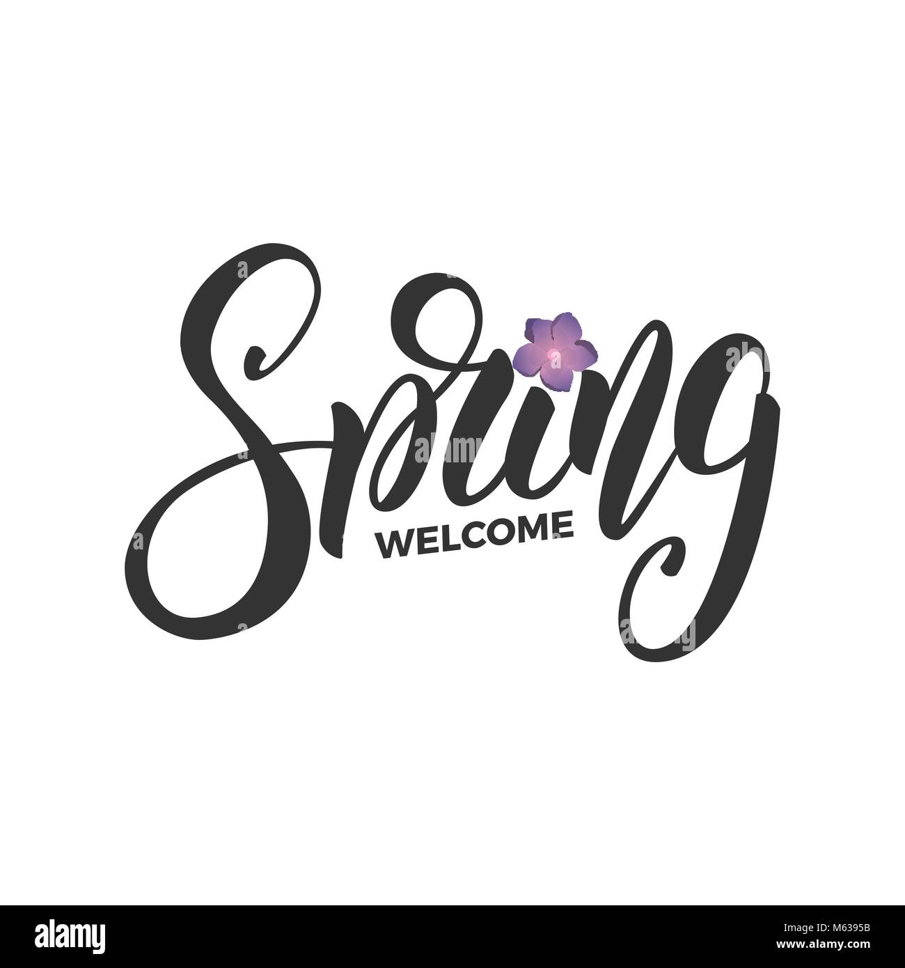 Welcome Spring. Script lettering Spring and fresh flowers. Card for ...