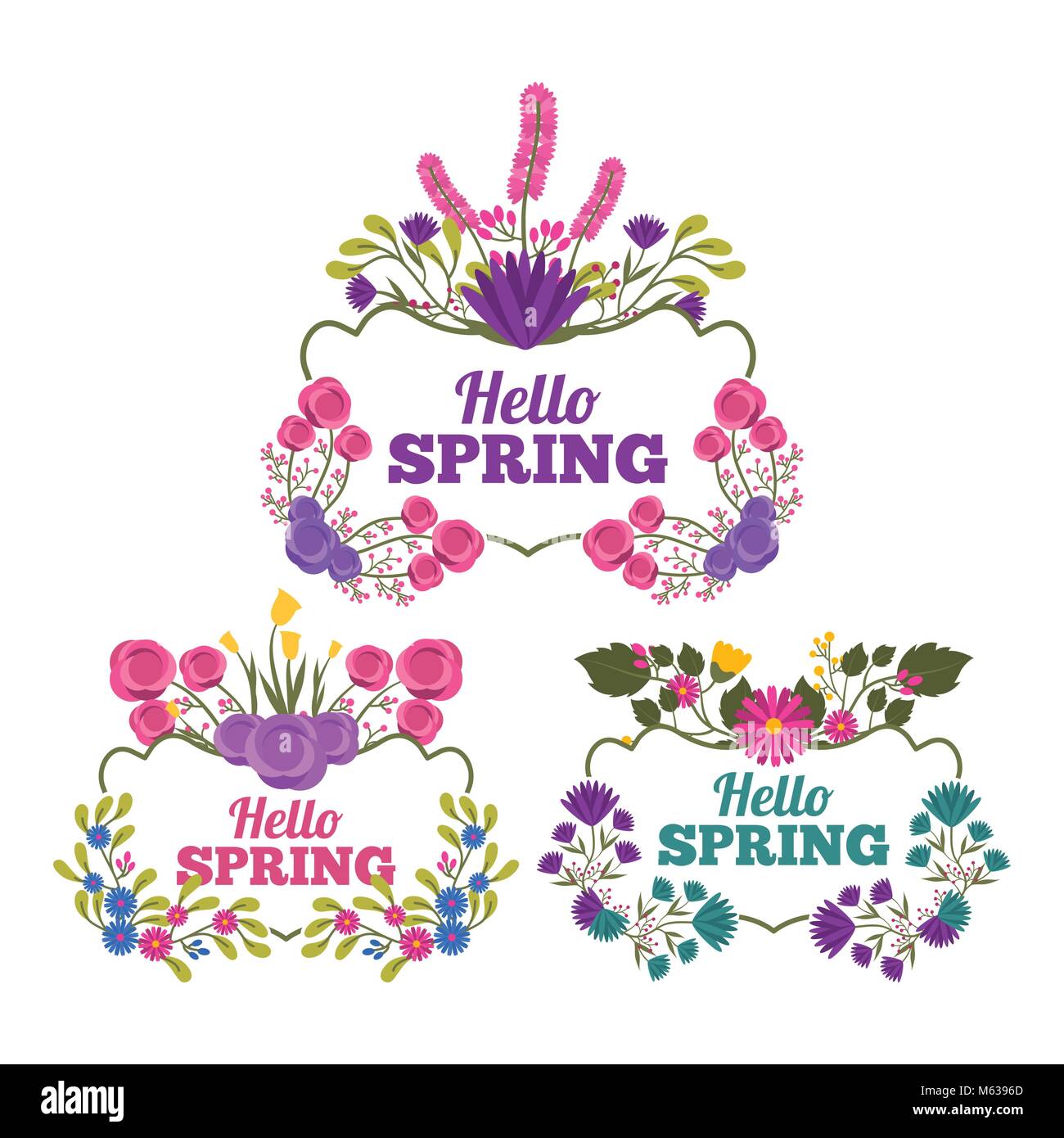set of hello spring lettering with vintage romantic floral frames fresh ...