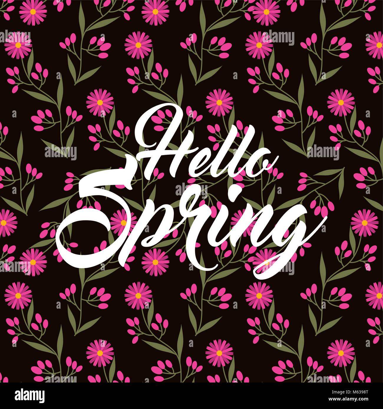 pink daisy flowers petals hello spring black background Stock Vector ...