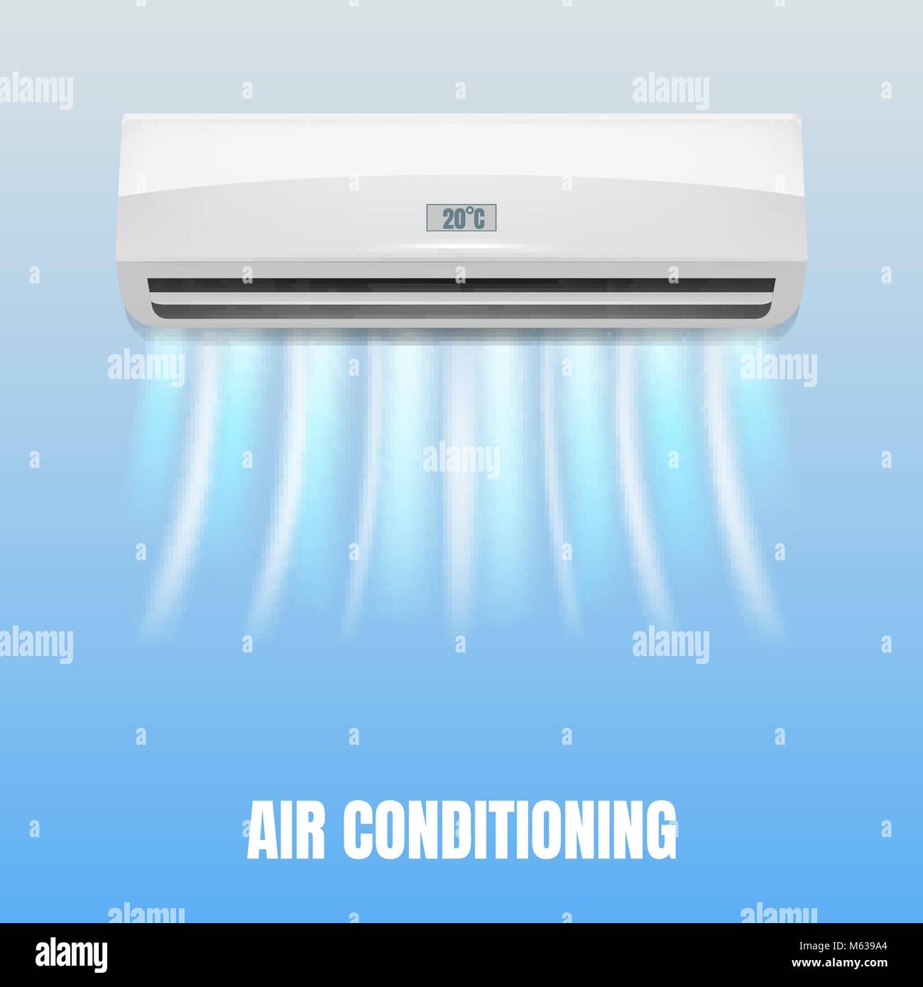 Conditioner. Realistic air conditioner with flows of cold air. Isolated ...