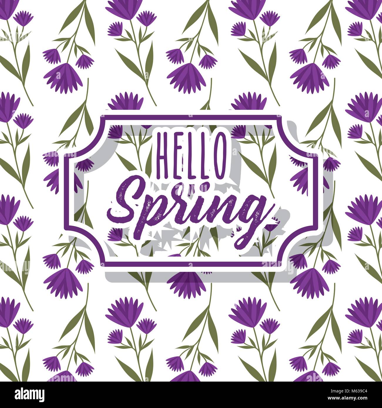 vintage label hello spring greeting card floral decoration white ...