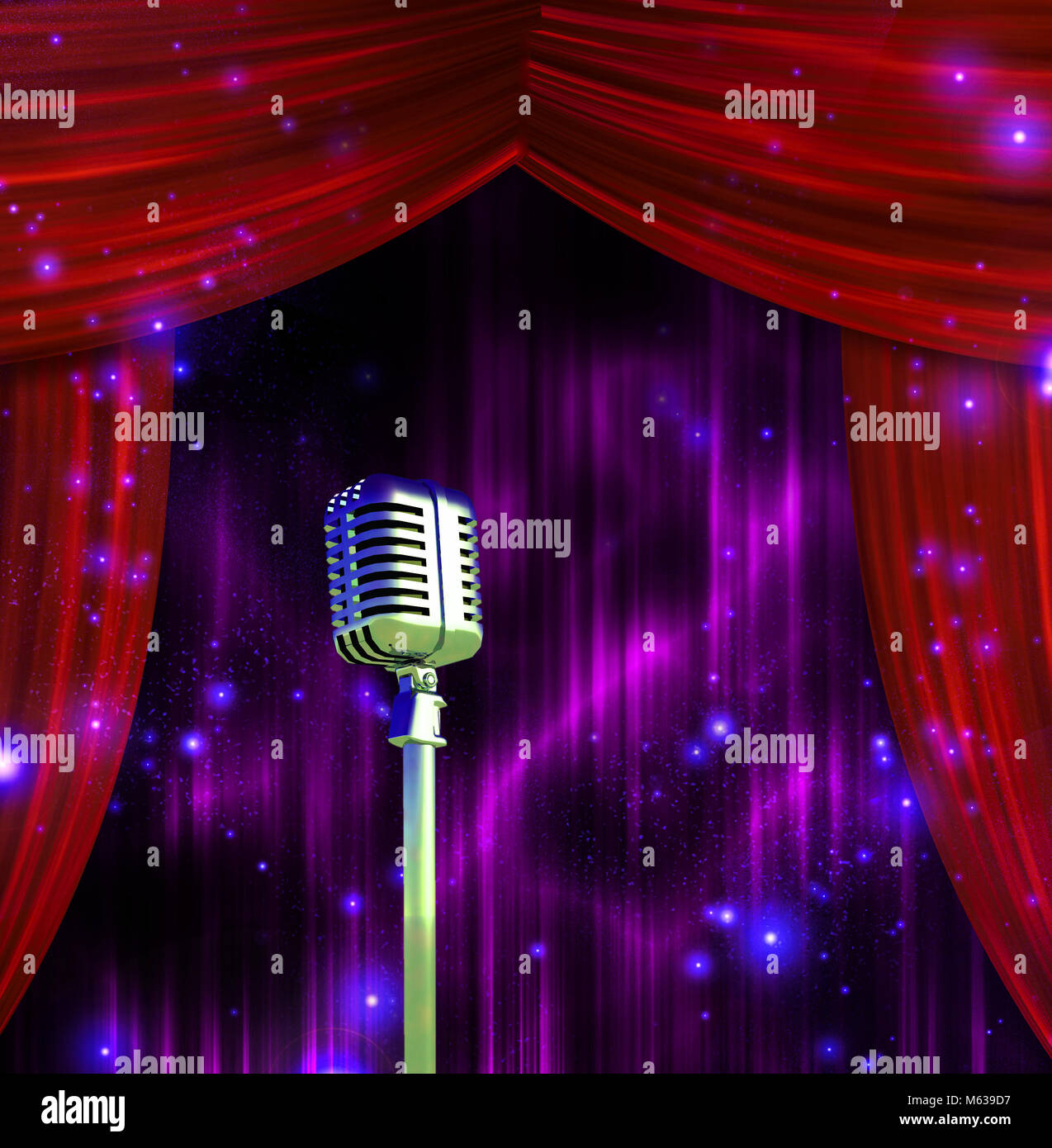Classic Microphone with Colorful Curtains Stock Photo - Alamy