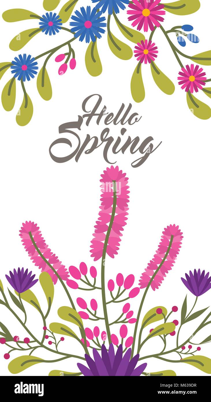 vintage label hello spring greeting card floral decoration white ...