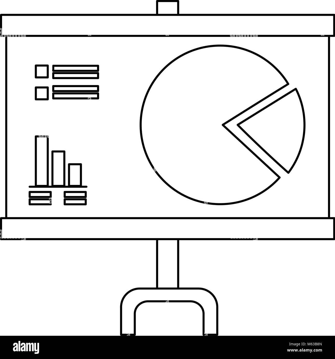 Presentation board with statistical graphs icon over white background ...
