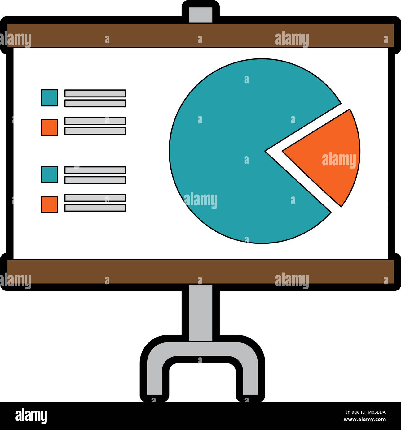 Presentation board with statistical graphs icon over white background ...