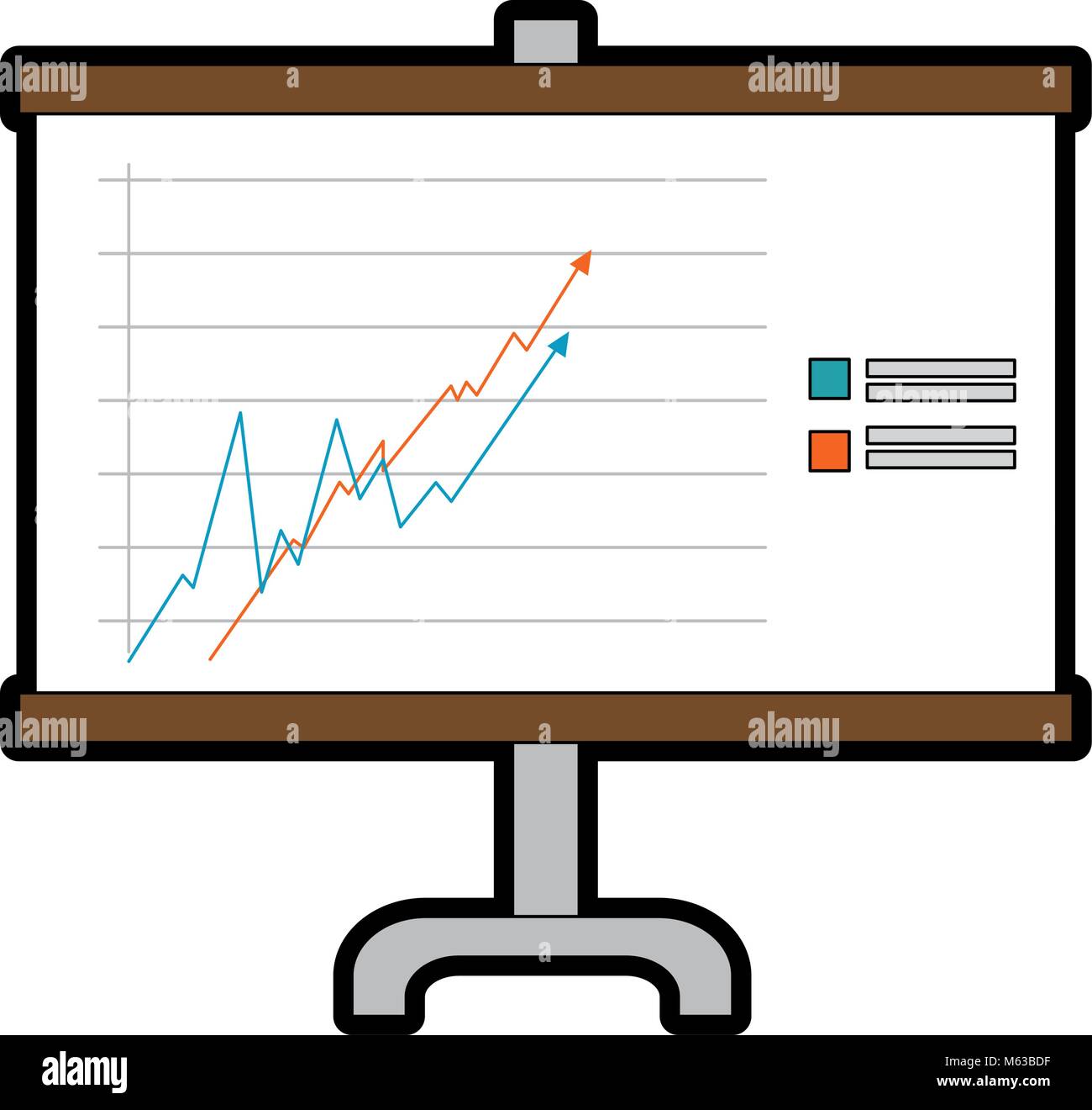 Presentation board with statistical graphs icon over white background ...