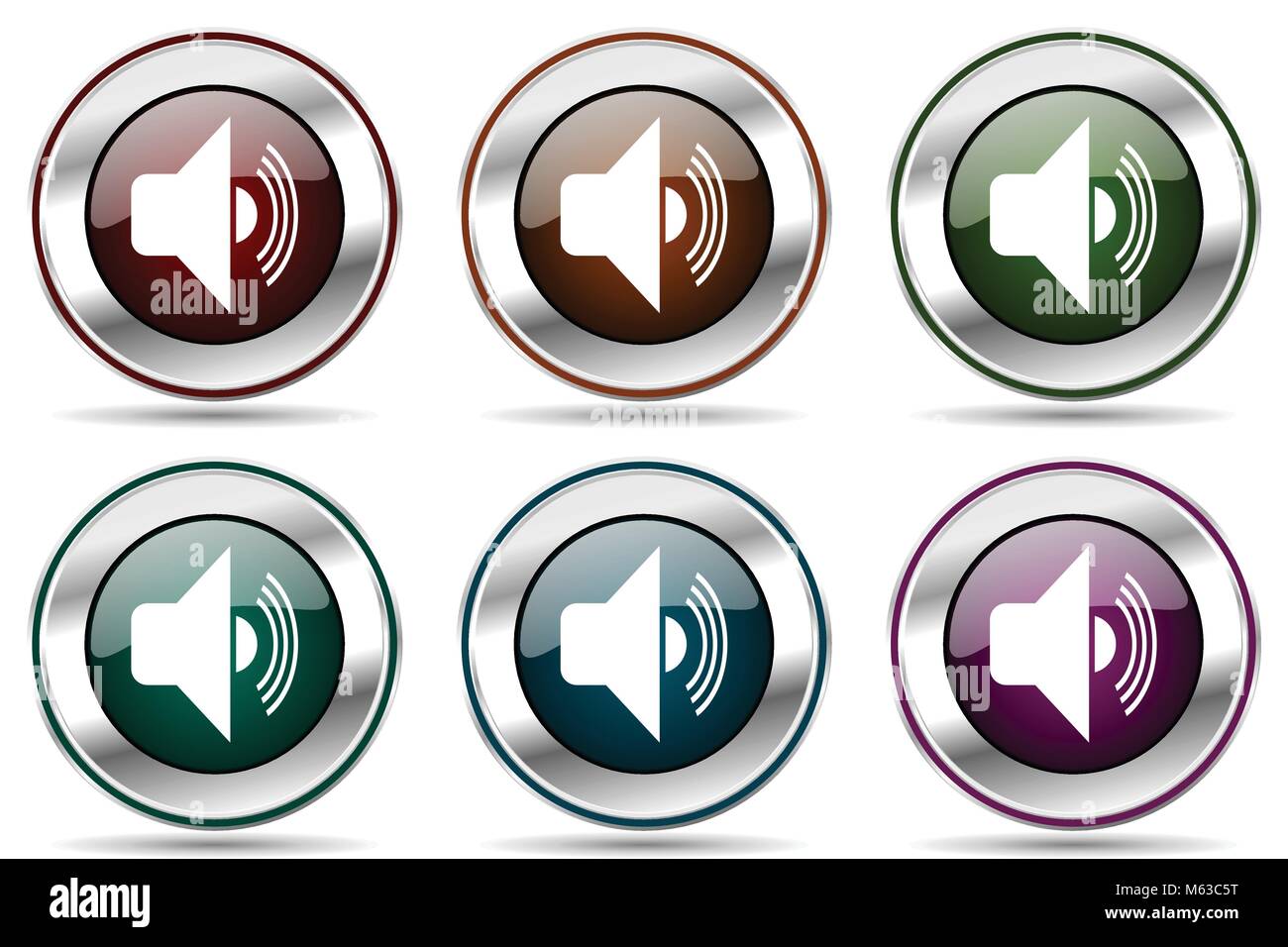 Volume vector icon set. Silver metallic chrome border icons for web ...