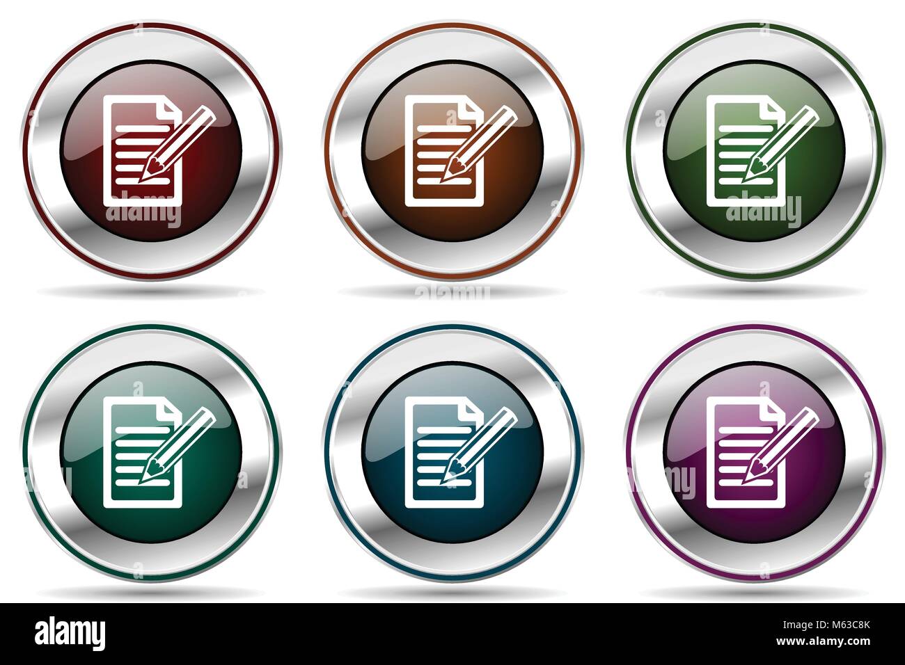 Subscribe vector icon set. Silver metallic chrome border icons for web ...