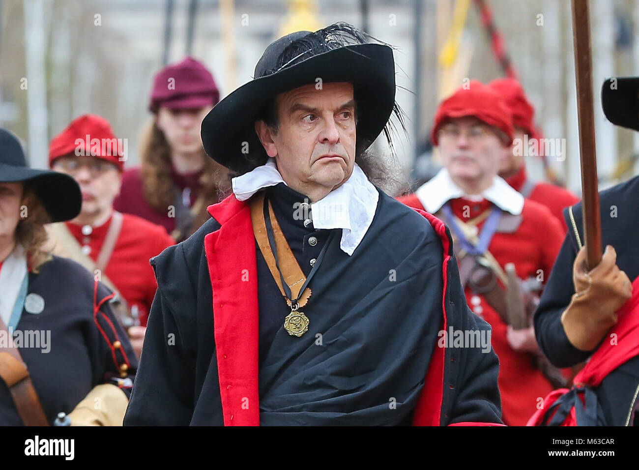 Members of King's Army of the English Civil War Society march as they ...