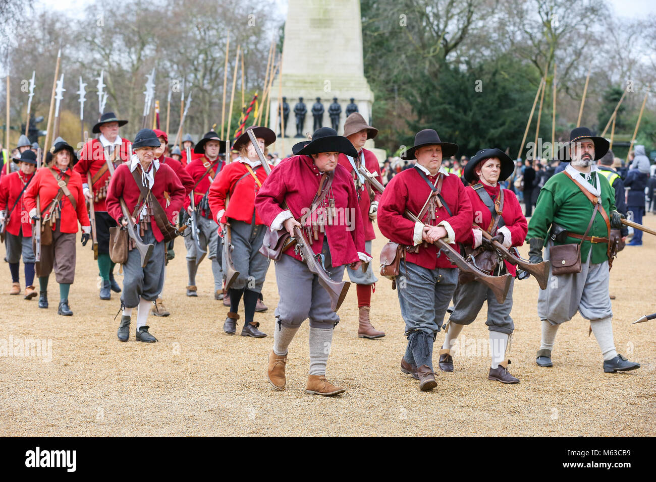Members of King's Army of the English Civil War Society march as they ...